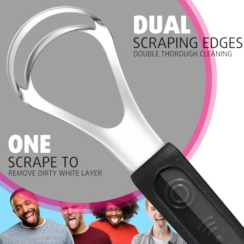 Cbiumpro 4-Pack Tongue Scraper for Adults & Kids, Stainless Steel Tongue Cleaner with Travel Case, Reduce Bad Breath