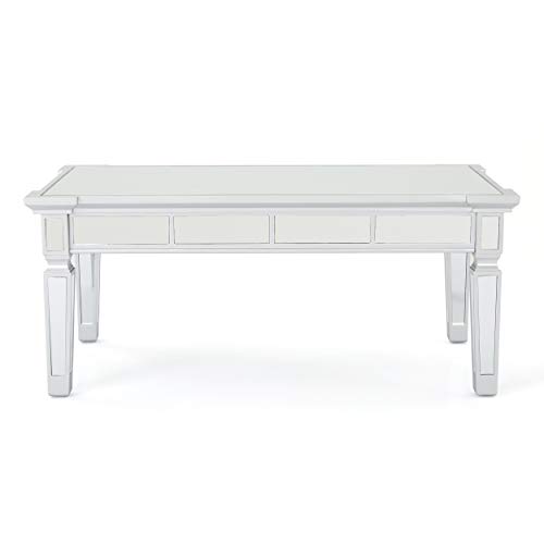 Christopher Knight Home Solanna Mirror Finished Faux Wood Coffee Table, Clear / Mirror White, 23 in x 42.15 in x 18.25 in
