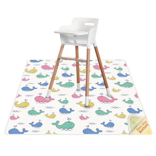 Splat Mat for Under High Chair 43.3″, Waterproof Easy Cleaning Anti Slip Spill Mat for Art/Crafts/Playtime on Floor or Table, Eating Mess Mat for Floor Protector