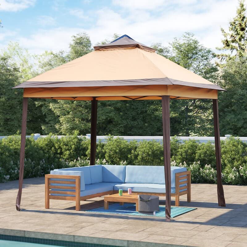 4 Sides Pop Up Canopy Outdoor Canopy Patio Canopy with Mosquito Netting Double-roofed & Extended Eaves