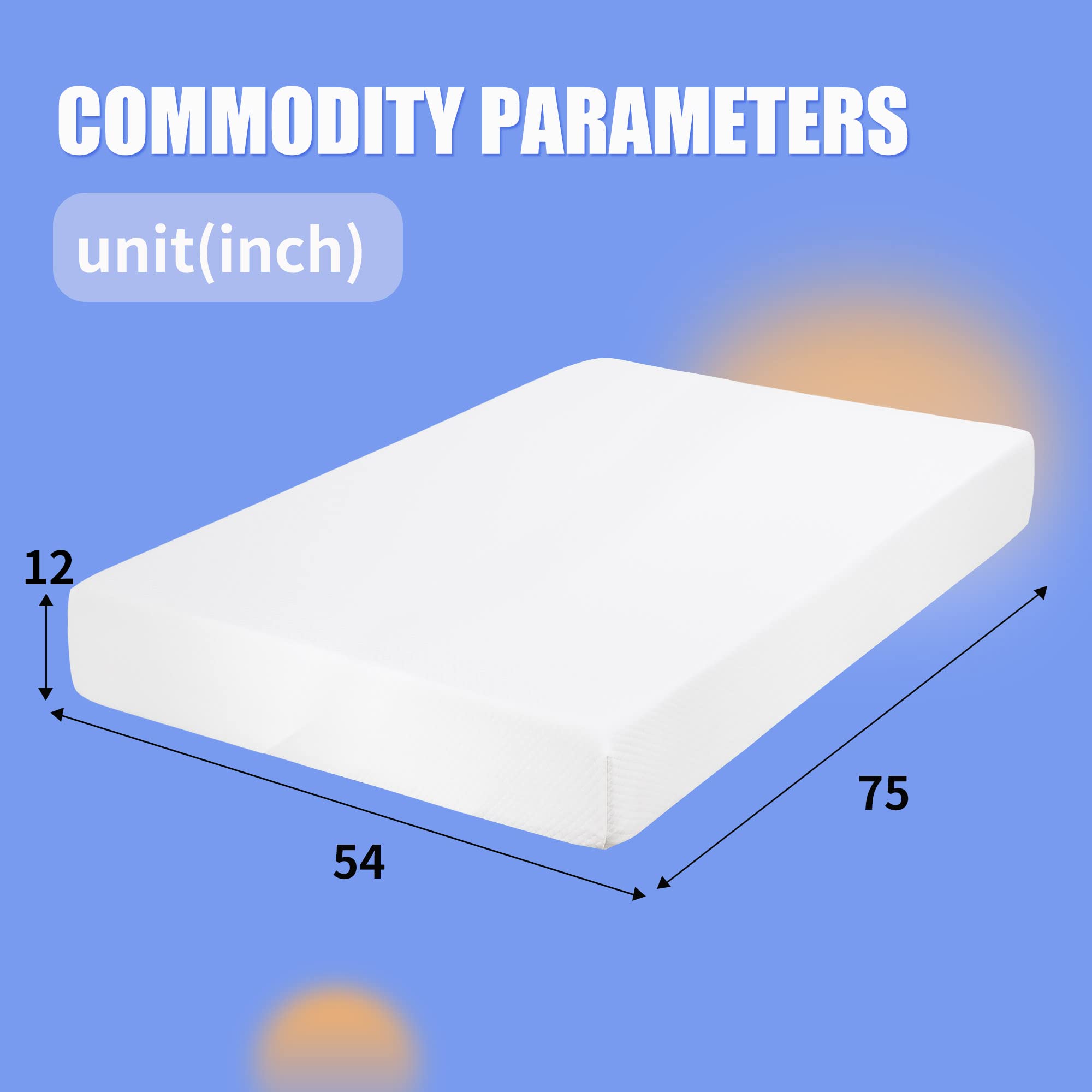 5/6/8/10/12-inch Gel Memory Foam Full Size Mattresses in A Box Full Size Lucid Mattress for Cool Sleep & Pressure Relief Medium Firm Vibe Mattress for Twin Bed,CertiPUR-US Certified,75×54×12,White