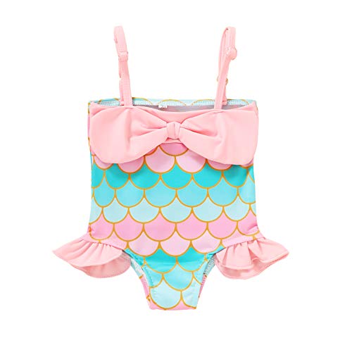 Newborn Infant Baby Girl One Piece Bathing Suit Rainbow Mermaid Swimsuit Fish Scale Printing Swimwear 0-18 Months (Mermaid, 0-3 Months)