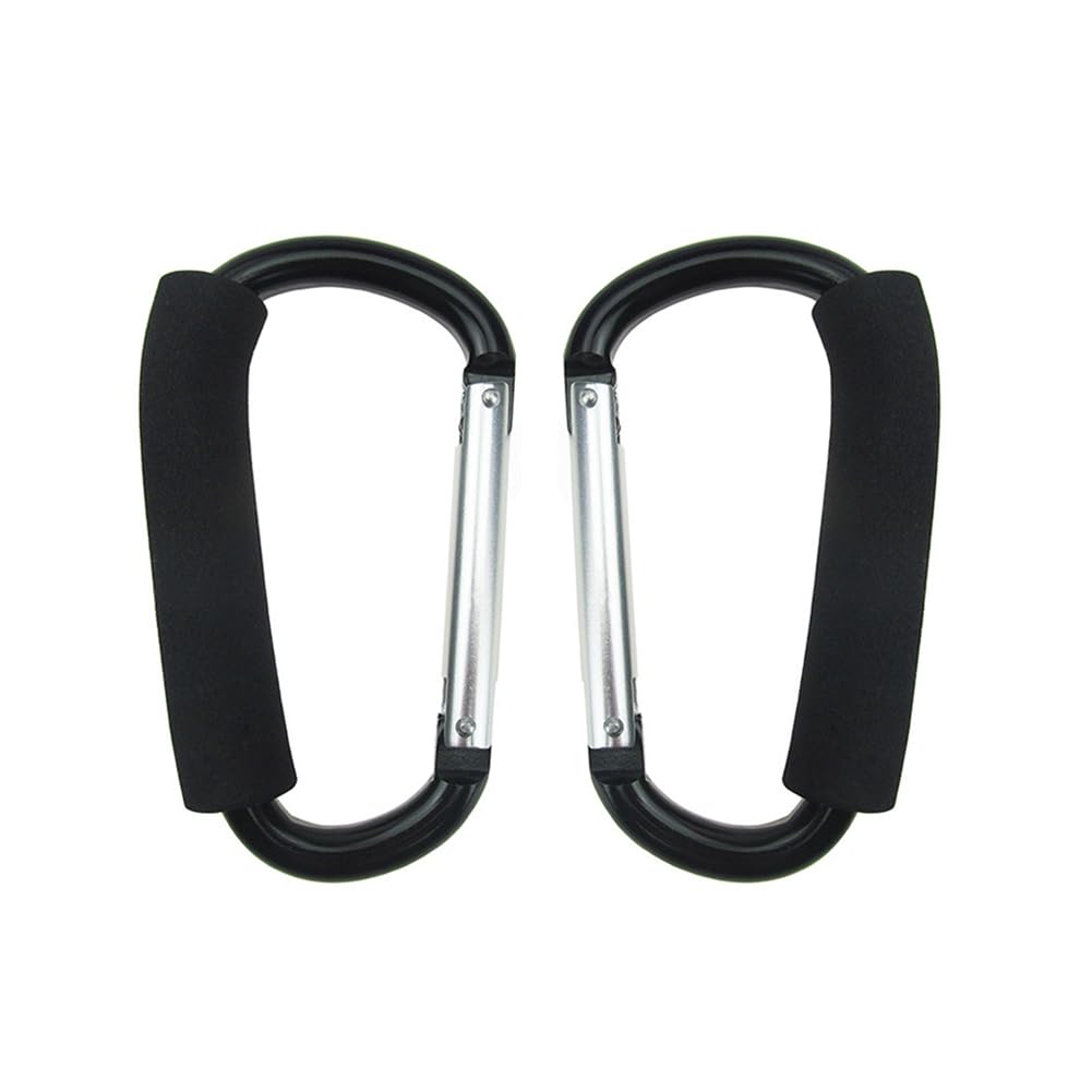 AKOAK Universal Stroller Hook Hanging Bag and Shopping, Large Hook Clasp Stroller Accessories - Easy Hanging Wallet, Diaper Bag, Shopping Bag, Toys, Sports Equipment - Pack of 2, Black