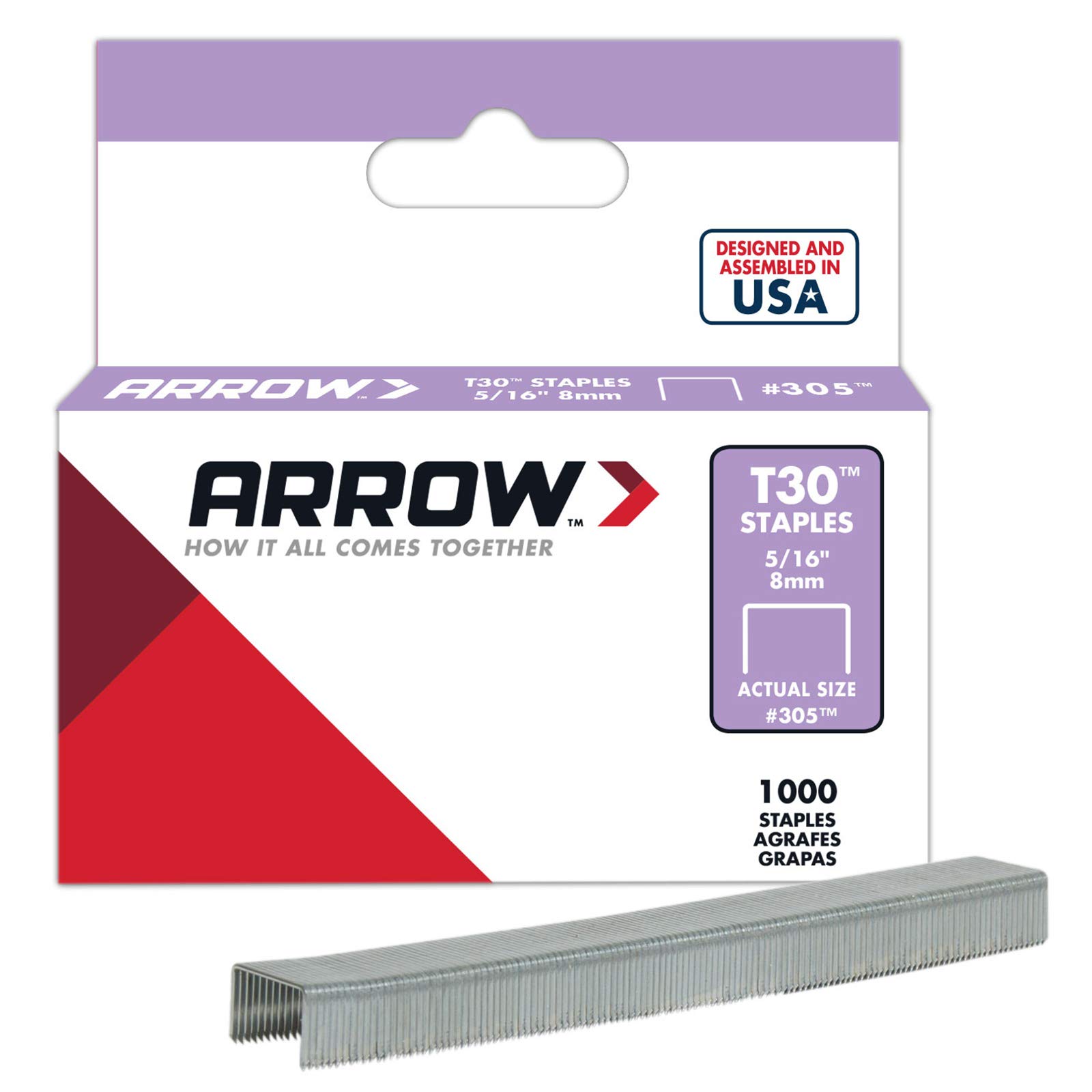 Arrow Fastener 305 Genuine 5/16-Inch Thin Wire Staples for T30 staple gun, HT30 hammer tacker. 1,000-Pack