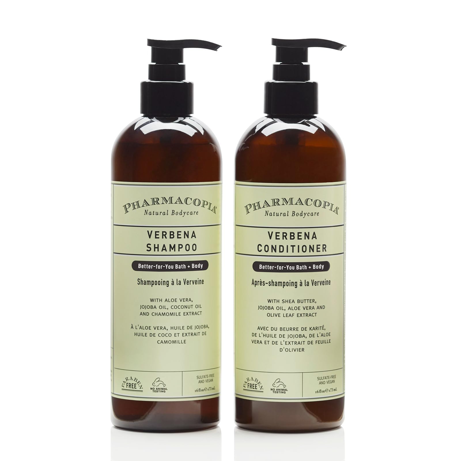Pharmacopia Verbena Shampoo & Conditioner Bundle – Aromatherapy Hair Care with Natural Plant Based & Organic Ingredients – Vegan, Cruelty Free, No Parabens or Sulfates, Set of 2 16oz Bottles