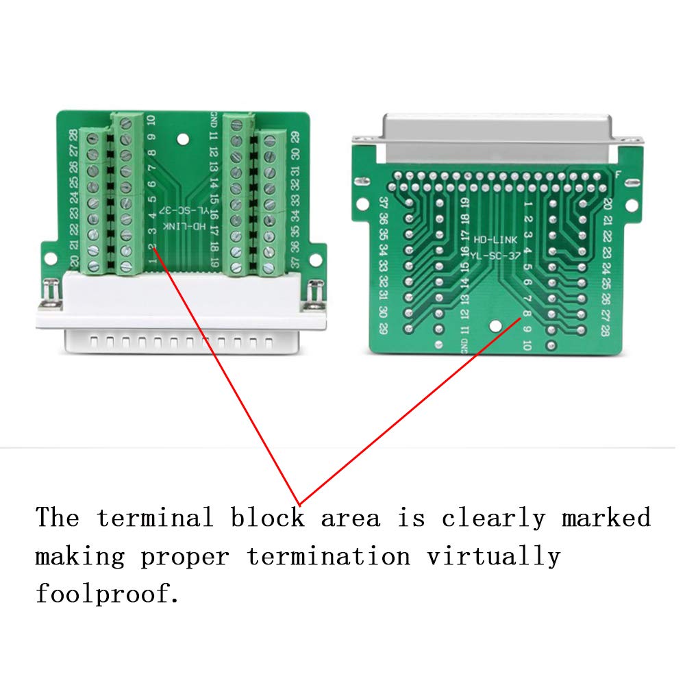 ANMBEST Thinner DB37 Solderless RS232 D-SUB Serial to 37-pin Port Terminal Female Adapter Connector Breakout Board with Case Long Bolts Tail Pipe