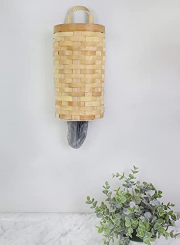 AuldHome Wicker Grocery Bag Holder (Natural); Wall-Mounted Rustic Farmhouse Plastic Bag Dispenser for Kitchen or Laundry Room