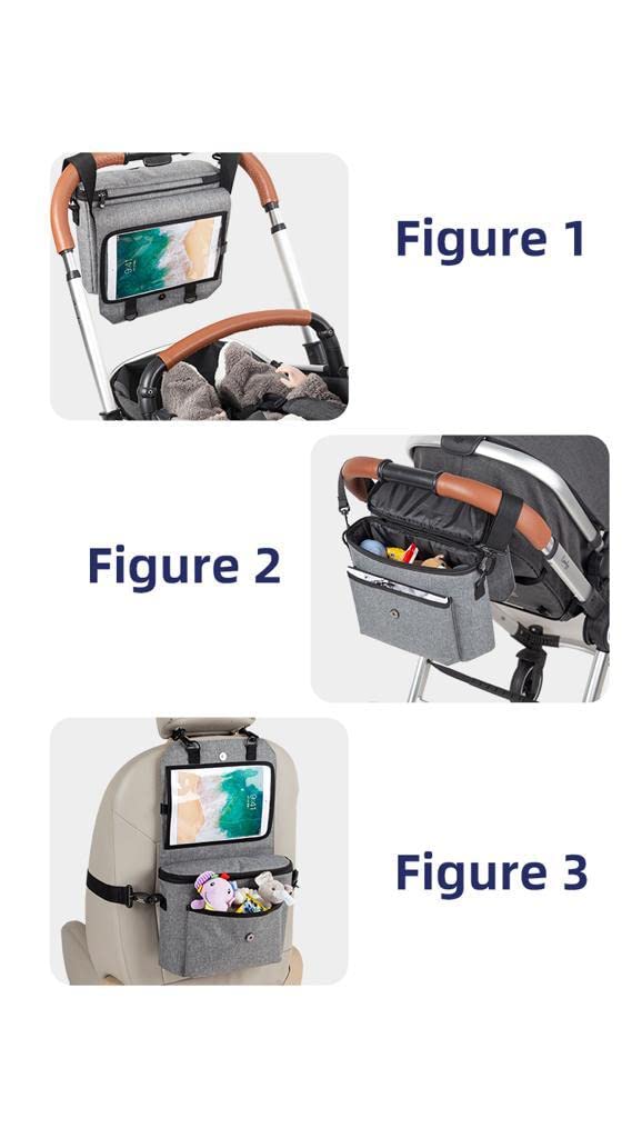 TEKIN Kids Car Seat Organizer with iPad Holder Backseat Car Organizer for long Trips for Kids Stroller Organizer Bag with Tablet Holder, Car Travel Accessories Kids Essentials Organizer Bag -Gray