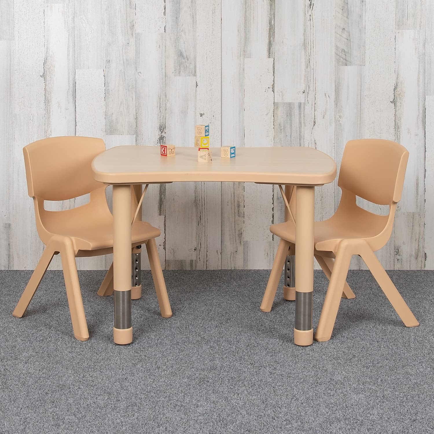 Flash Furniture Emmy 21.875"W x 26.625"L Rectangular Natural Plastic Height Adjustable Activity Table Set with 2 Chairs