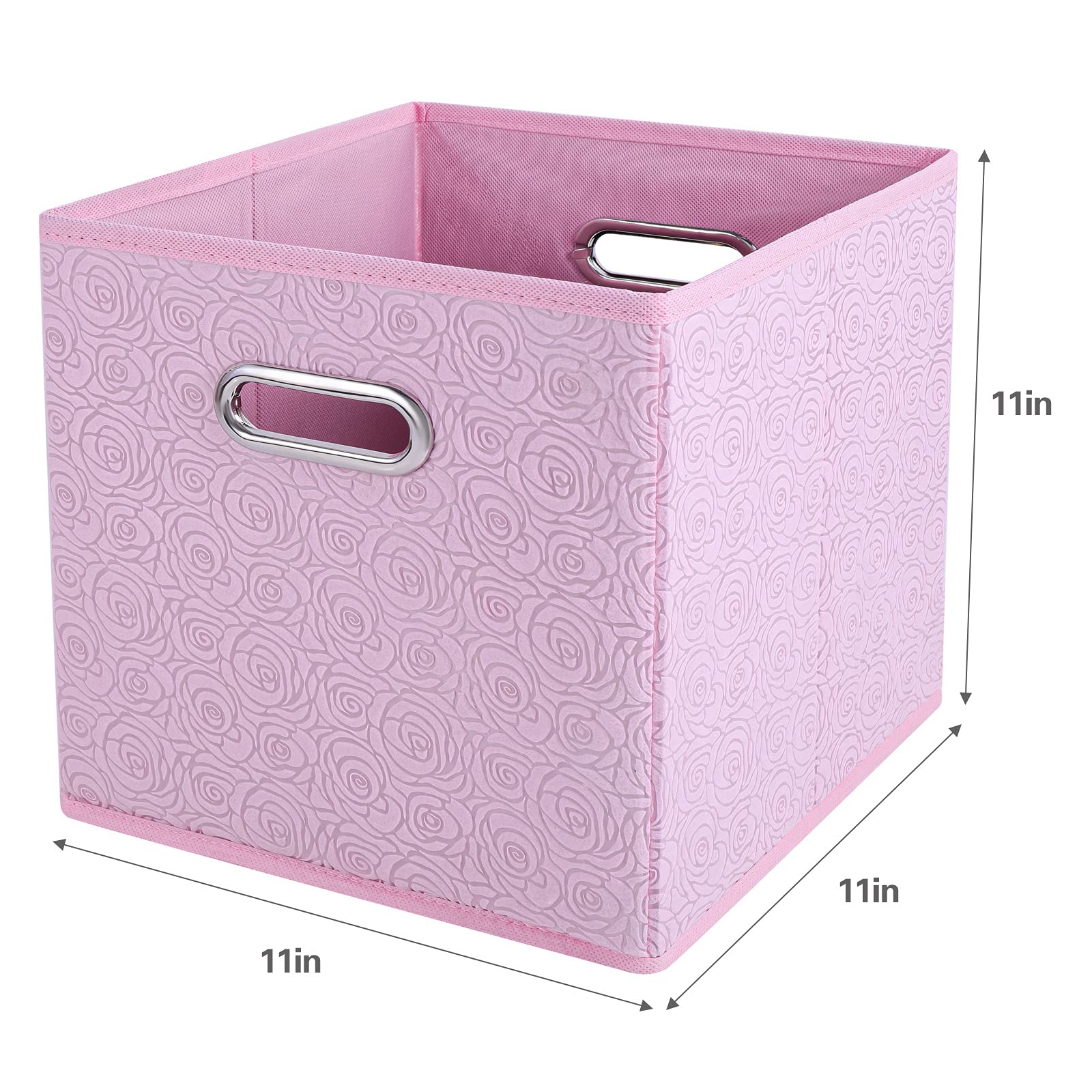 ANMINY 3PCS Storage Cubes Set Romantic Rose Print Large Storage Bins Boxes Baskets Non-Woven Fabric with Handles Desktop Closet Shelf Foldable Organizer Container for Home Office 11"x 11"x 11" - Pink