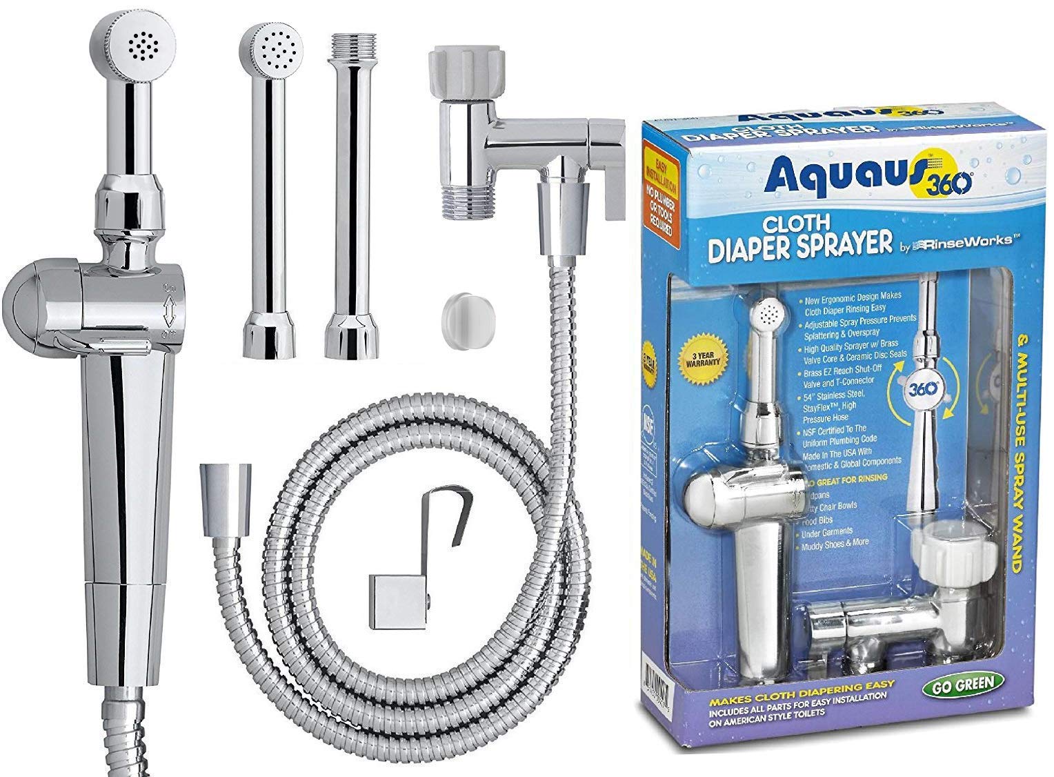Aquaus SprayMate & Aquaus 360 Premium Diaper Sprayer for Toilet Bundle (ABS Polymer Sprayer)