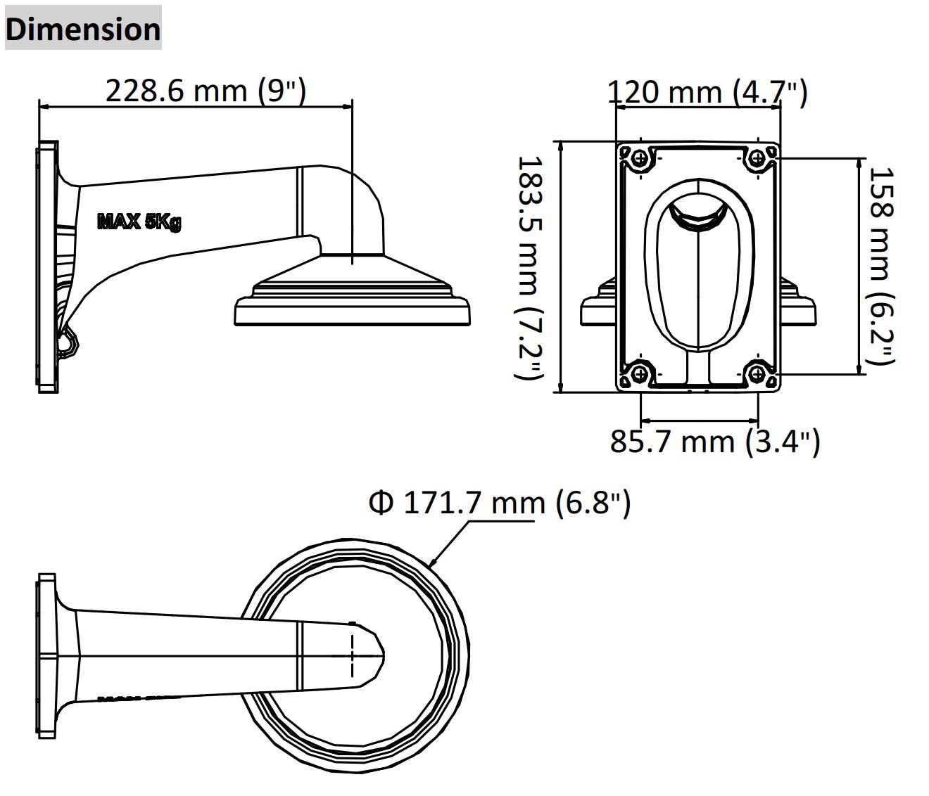 DS-1605ZJ Outside Wall Mount for Hikvision PTZ Camera DS-2DE4A2/320/204IW-DE