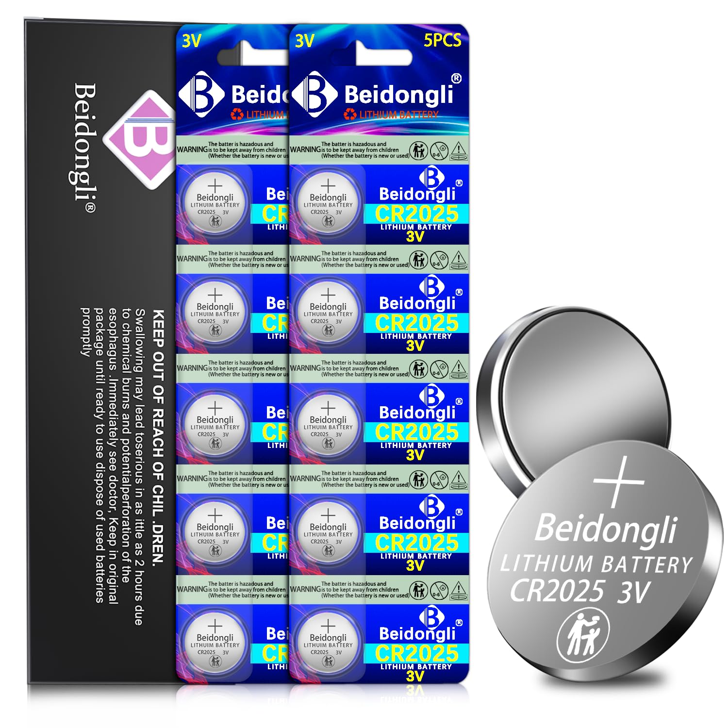 Beidongli CR2025 3V Lithium Coin Battery (10-batteries)ă5-Year Warrantyă