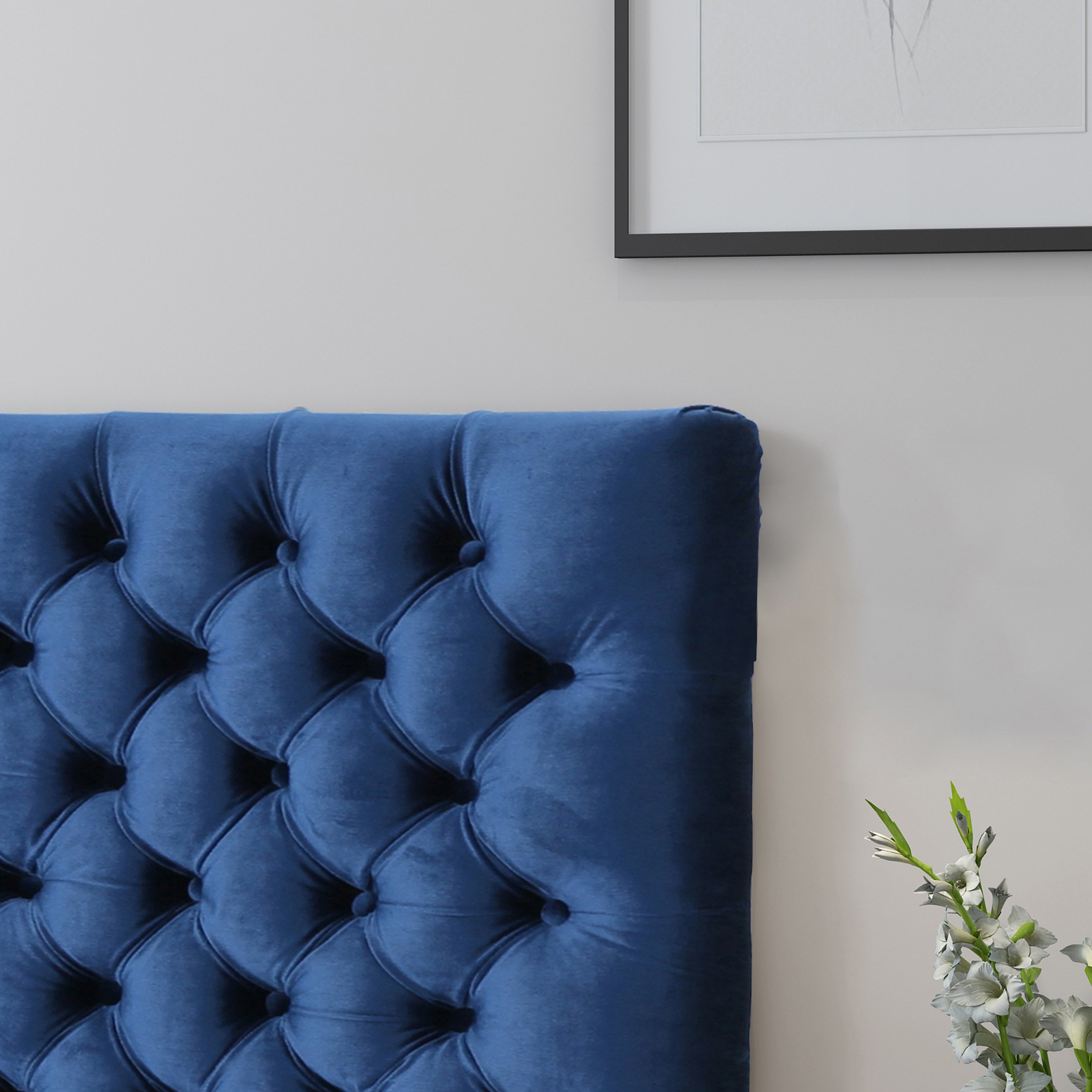 Christopher Knight Home Jezebel Velvet Headboard, Queen / Full, Navy Blue / Black Steel