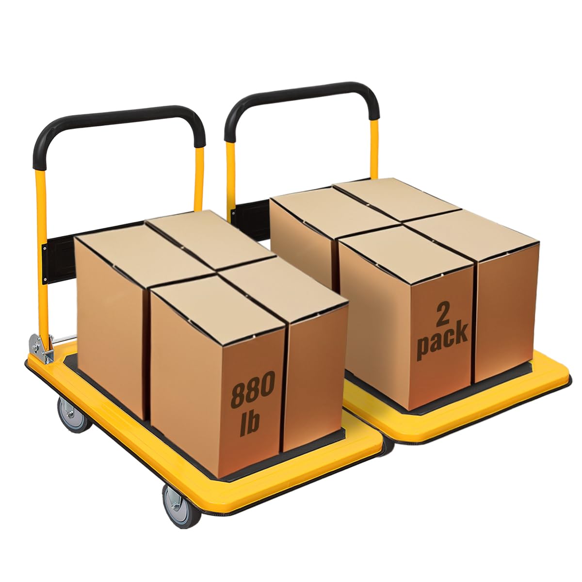 2 Pack Foldable Push Cart Dolly 35" x 24" Heavy Duty 880 lbs Capacity Platform Truck | Flatbed Cart with Swivel Wheels | No Assembly Required | Easy Storage | Ideal for Warehouses Storage and Stores
