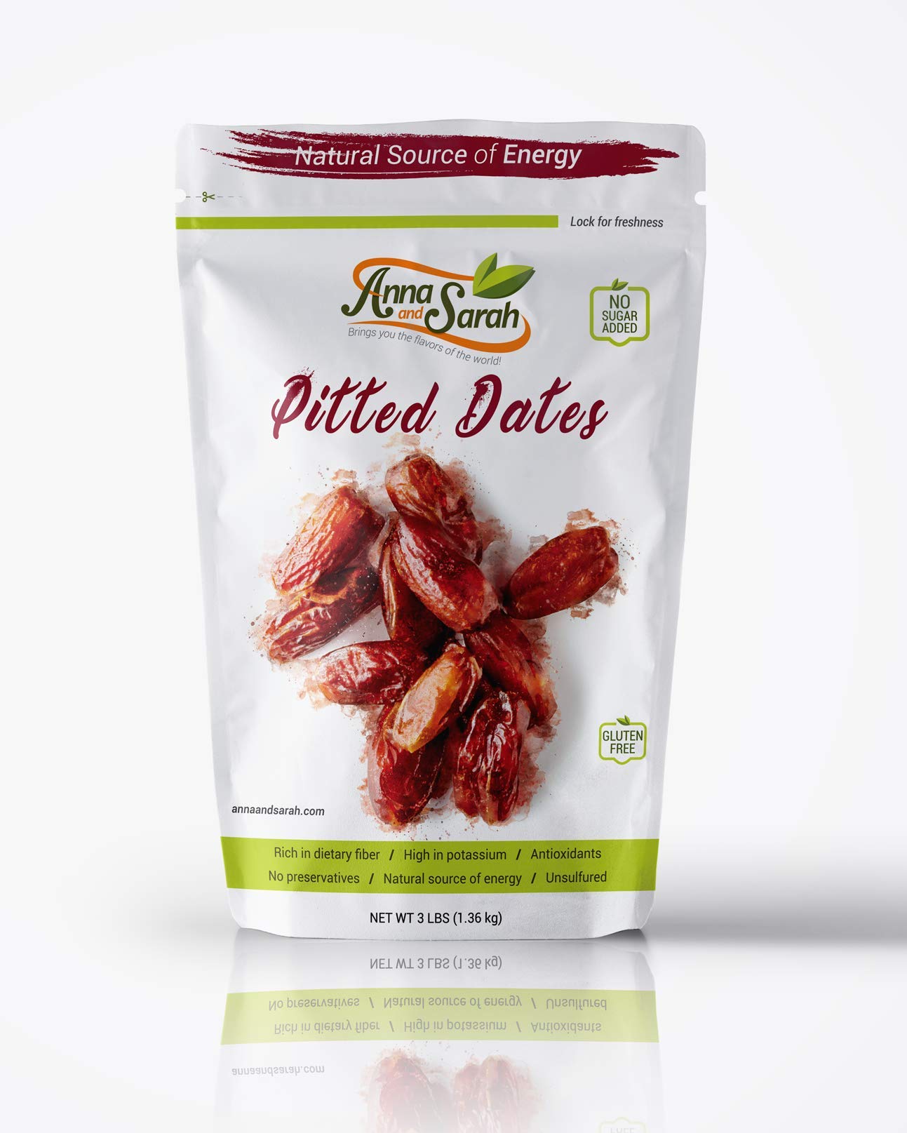 Anna and Sarah Pitted California Deglet Noor Dates in Resealable Bag, 3 lbs (1 Pack)