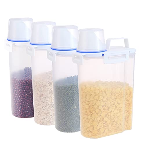 4Pack Food Storage Containers with Lids Airtight and Measuring Cup for Flour,Sugar,Grain,Rice & Baking Supply-Airtight Kitchen & Pantry Bulk Food Storage for Kitchen Organization,Clear 2.5L