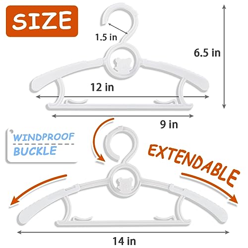 40 Pack Baby Hangers for Closet Plastic Kids Hangers Clothes Space Saving Hangers Non Slip Extendable Baby Hangers for Nursery Toddler Heavy Duty Clothing Hangers Bulk, White