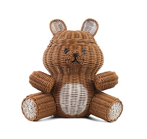 G6 COLLECTION Bear Rattan Storage Basket With Lid Decorative Bin Home Decor Hand Woven Shelf Organizer Cute Handmade Handcrafted Nursery Gift Decoration Animal Wicker Bear (Brown Bear)