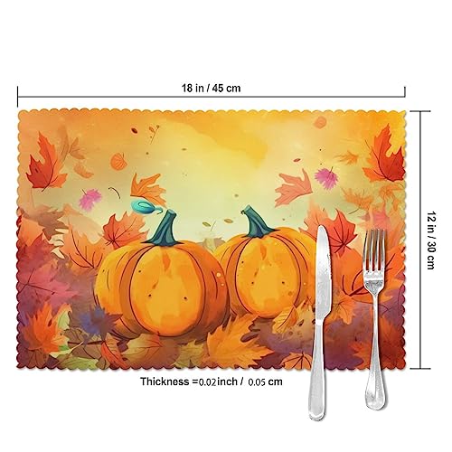 Autumn Fall Sunflowers Pumpkins Butterfly Maple Leaf Thanksgiving Autumn Placemats Set of 6 Washable Non-Slip Wrinkle-Resistance Table Place Mats 12 X 18 Inch for Kitchen Dining Table Decoration