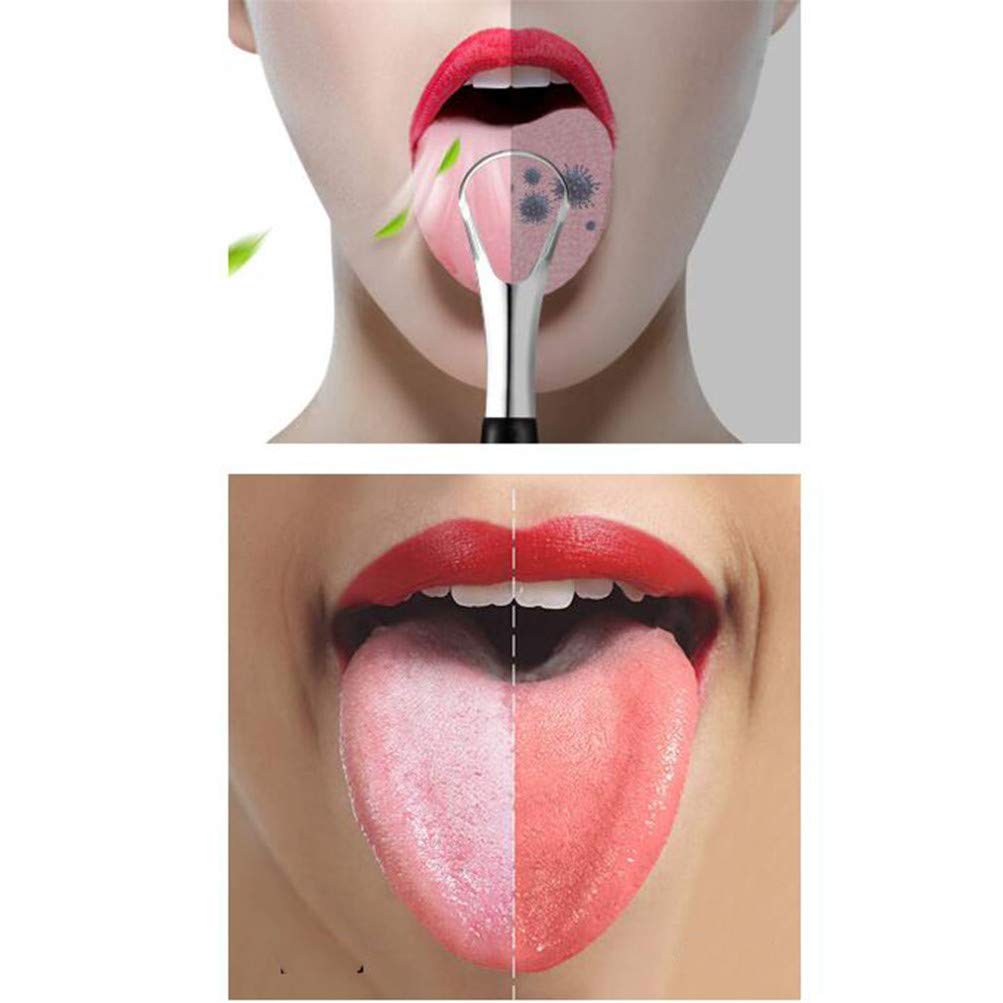 Flybloom Tongue Scraper, Reusable Portable Stainless Steel Tongue Cleaner Brush for Adults(Silver Color)