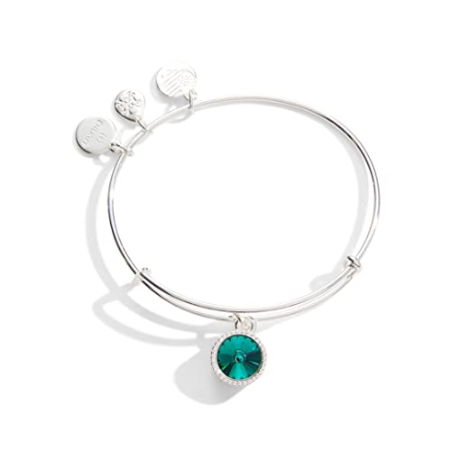 Alex and Ani Birthstones Expandable Bangle for Women, May, Green Emerald Crystal, Shiny Silver Finish, 2 to 3.5 in