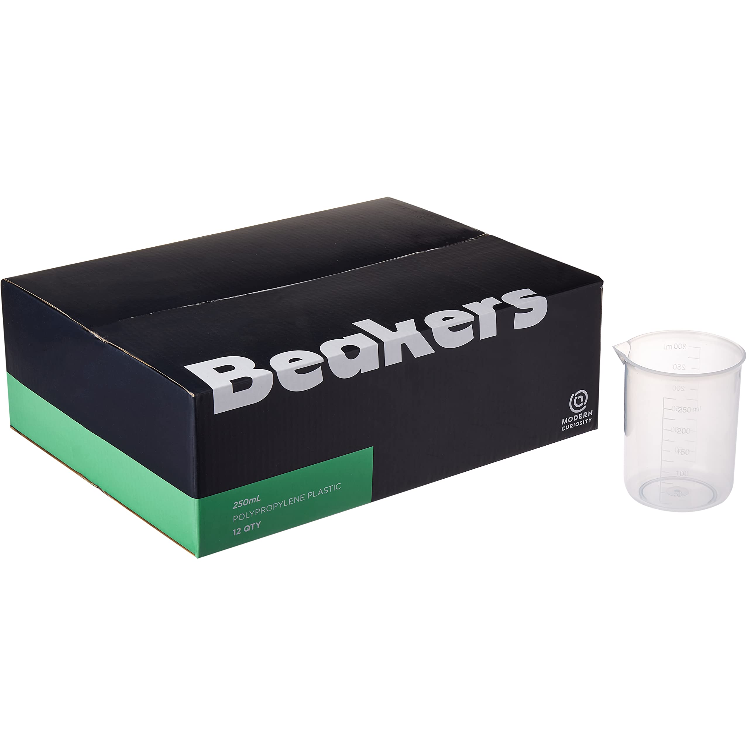 Plastic Beakers Set - Education, Research Equipment, Industrial & Academic Labs - Polypropylene Plastic - Science Lab Equipment, Home Experiments, Classroom Teaching Supplies (250mL, 12-Pack)