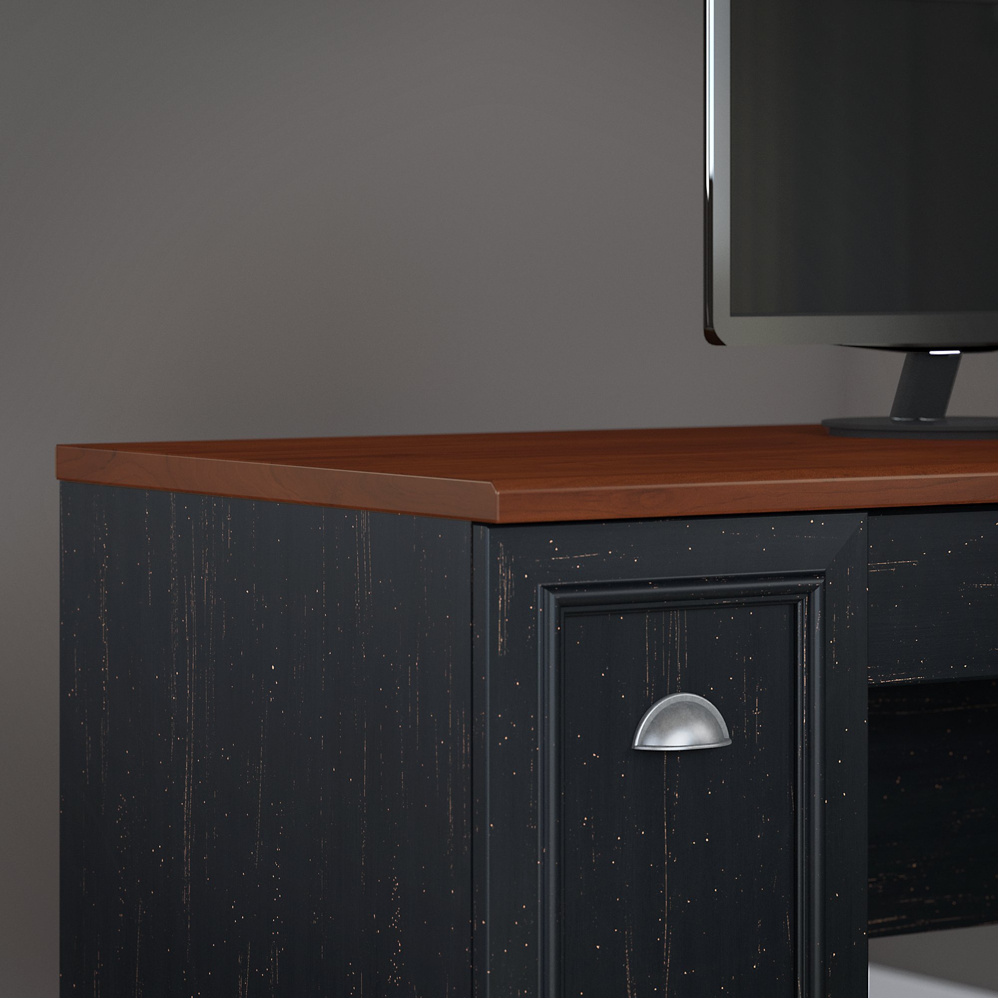 Bush Furniture Fairview L Shaped Desk and 5 Shelf Bookcase in Antique Black