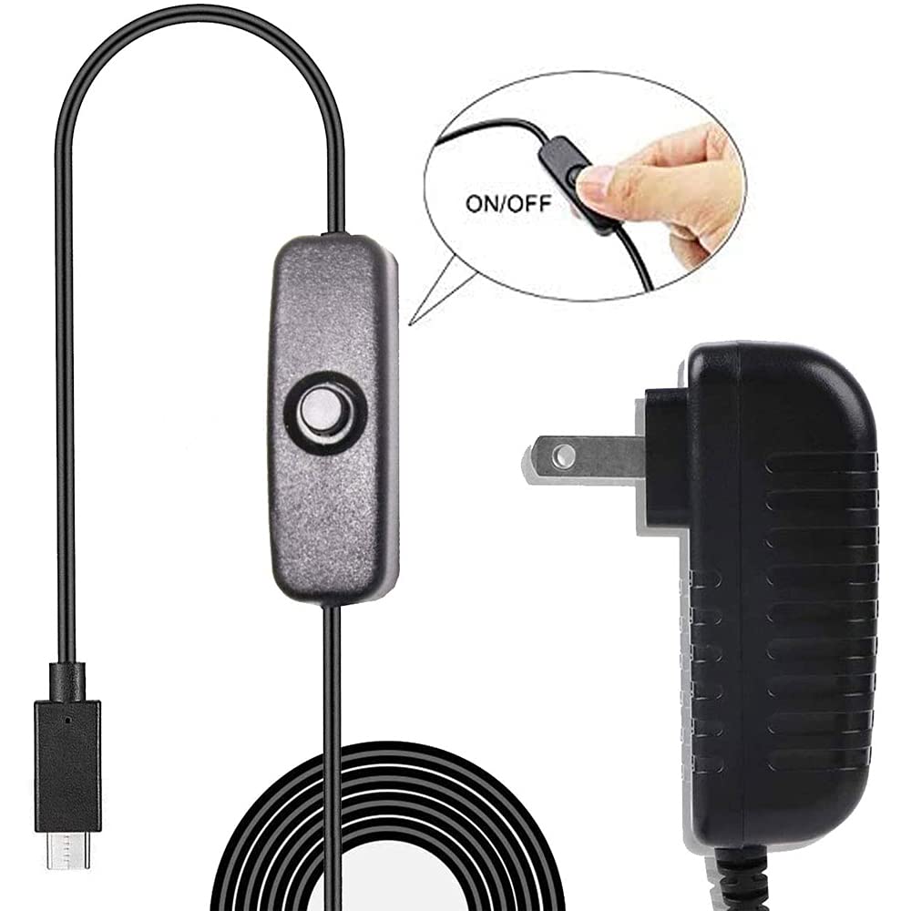 Treedix 5V 3A USB Type C Adapter Charger Power Supply Micro USB Interface Cable with ON/Off Switch Compatible with Raspberry Pi 4 4B