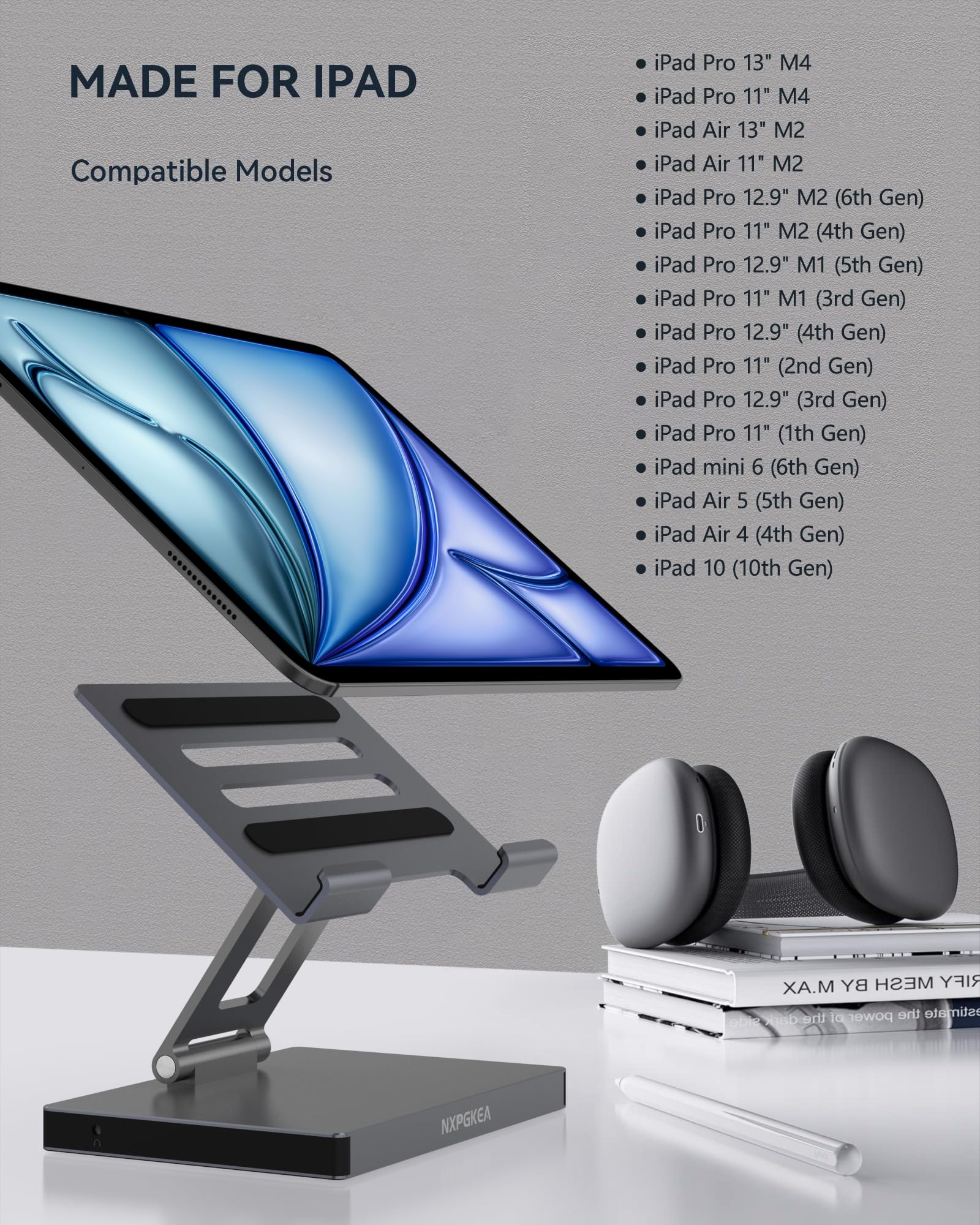 iPad Pro USB C Hub Stand, Adapter for iPad Pro M4 M2 M1 13 12.9 11 Inch iPad Air Docking Station Foldable 4K 60Hz HDMI, PD Charging, SD/TF Card Reader, 3 USB 3.0, 3.5mm Audio, iPad Dock Accessories