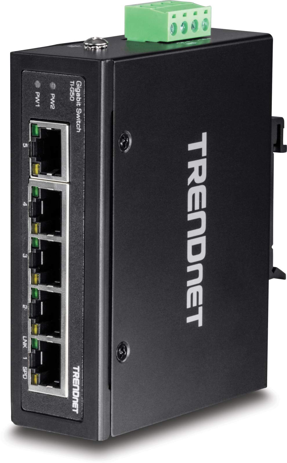 TRENDnet 5-Port Hardened Industrial Gigabit DIN-Rail Switch, 10 Gbps Switching Capacity, IP30 Rated Network Switch (-40 to 167 ºF),Black,TI-G50 & 60 W Single Output Industrial DIN-Rail Power Supply