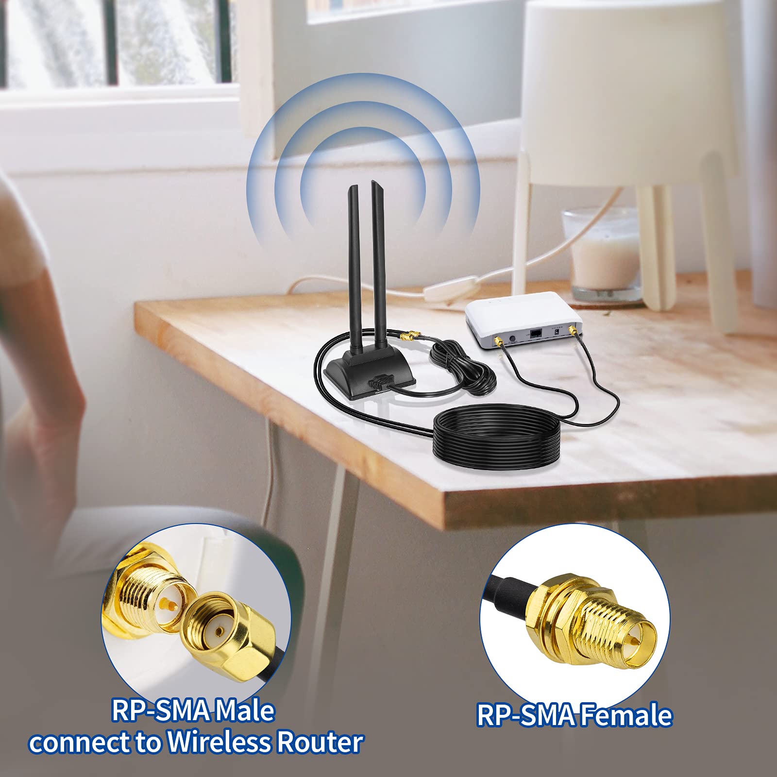 BINGFU WiFi Antenna Extension Cable 2-Pack RP-SMA Male to RP-SMA Female Bulkhead Mount RG174 Cable 3m 10 feet for WiFi Router Security IP Camera Wireless Network Card Adapter