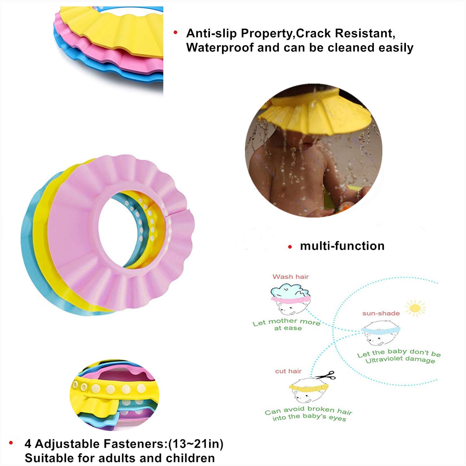 Baby Shampoo Shower Protection Cap Waterproof Bathing Hat (3 Pack)