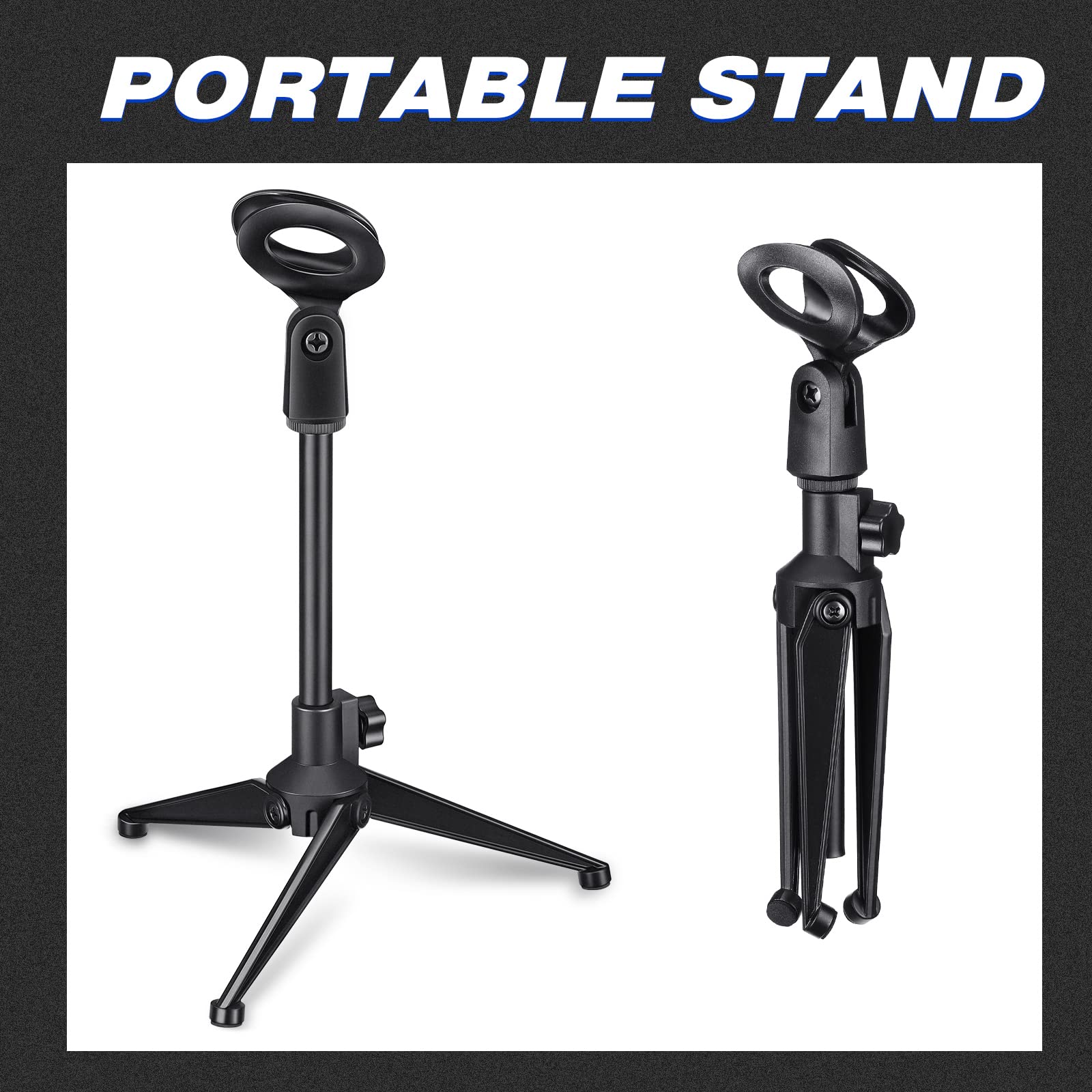 2 Pack Desktop Microphone Stand Desk Mic Stand Adjustable Universal Microphone Holder Foldable Small Microphone Stand Microphone Table Stand Tripod with Clip Compatible with Sm58 Sm57 Pga48 Pga58 Etc.
