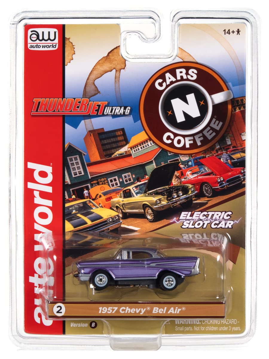 Auto World Thunderjet Cars N Coffee 1957 Chevrolet Bel Air (Purple) HO Scale Slot Car