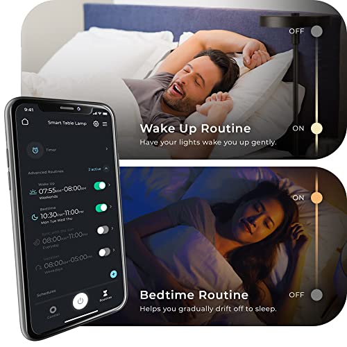 Globe Electric 67240 Wi-Fi Smart Table Lamp, Satin Black, No Hub Required, Voice Activated, 7 Watts, Multicolor Changing RGB, Tunable White 2000K - 5000K, 400 Lumens, 50,000 Hours, 80 CRI
