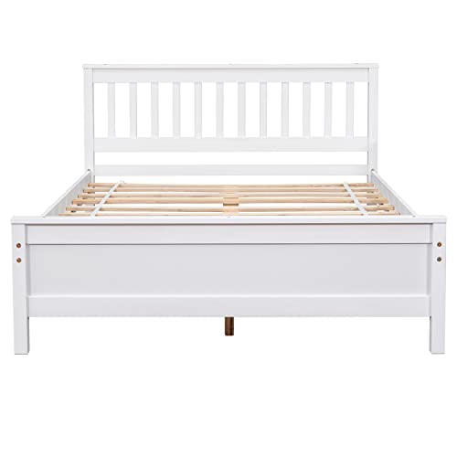 Anwick Twin Bed Frame Wood Slats Platform Twin Size Bed Frame with Headboard, No Box Spring Required Single Platform Bed Frame for Girls Boys (White)