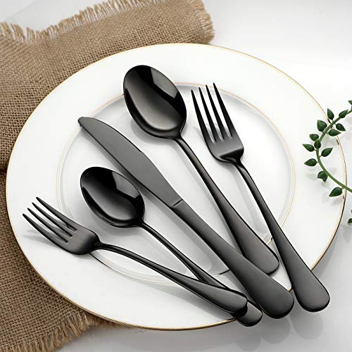 Black Silverware Set 20 Piece, Stainless Steel Flatware Set for 4, Cutlery Utensils Set Include Knives/Forks/Spoons Service for 4, Mirror Polished and Dishwasher Safe