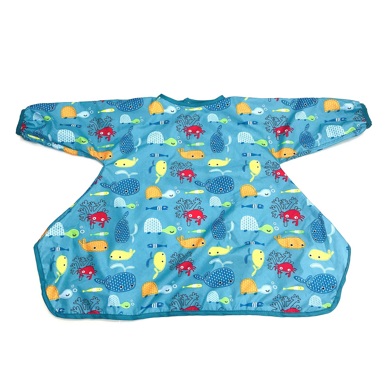 HIVVI Long Sleeve Baby Bib, Attaches to Highchair, Waterproof & Portable (Blue Seaworld)