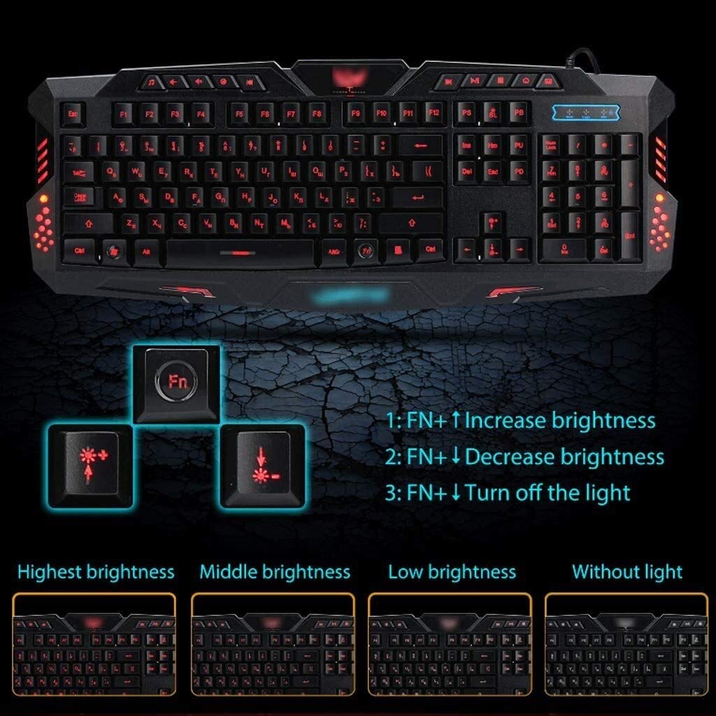HJJWL Gaming Keyboard and Mouse, Backlit Mouse Keyboard Set, Three-Color Backlit Keyboard,Ergonomic Design，Seven Key Colorful Glowing Gaming Mouse, Up to 3200dpi