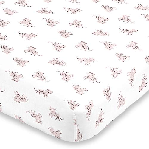 NoJo Cheetah Pink and White Super Soft Mini Crib Sheet