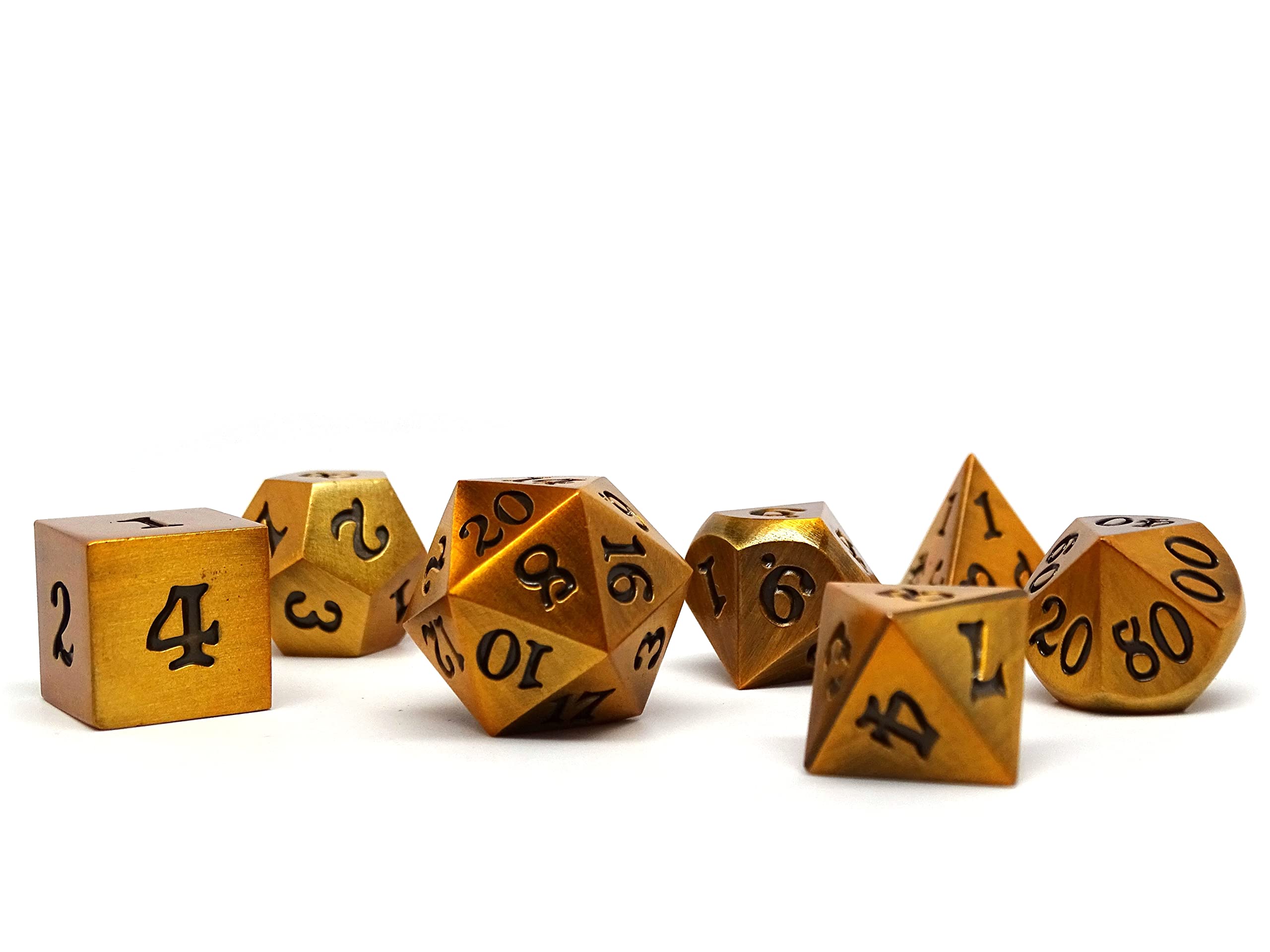 7 Piece Legendary Metal Dice Set - Bronze, Gold, Silver, and Copper Designs with Signature Font (Legendary Copper)