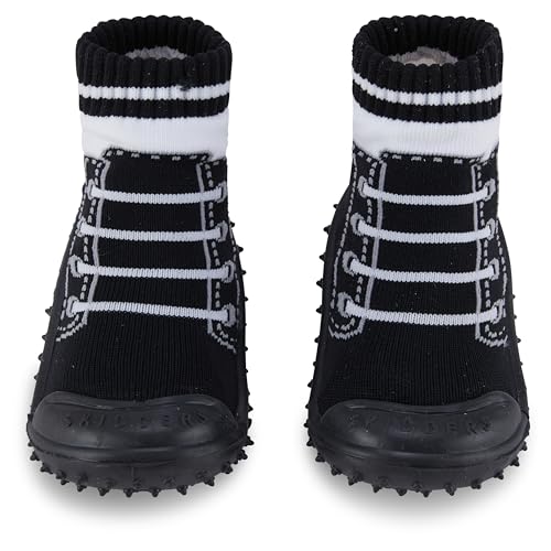 Baby Boys Slippers - Baby First Walking Non Skid Slipper Socks - Premium & Comfortable Toddler House Slippers, Kids Essentials - Black Shoe - 18 M