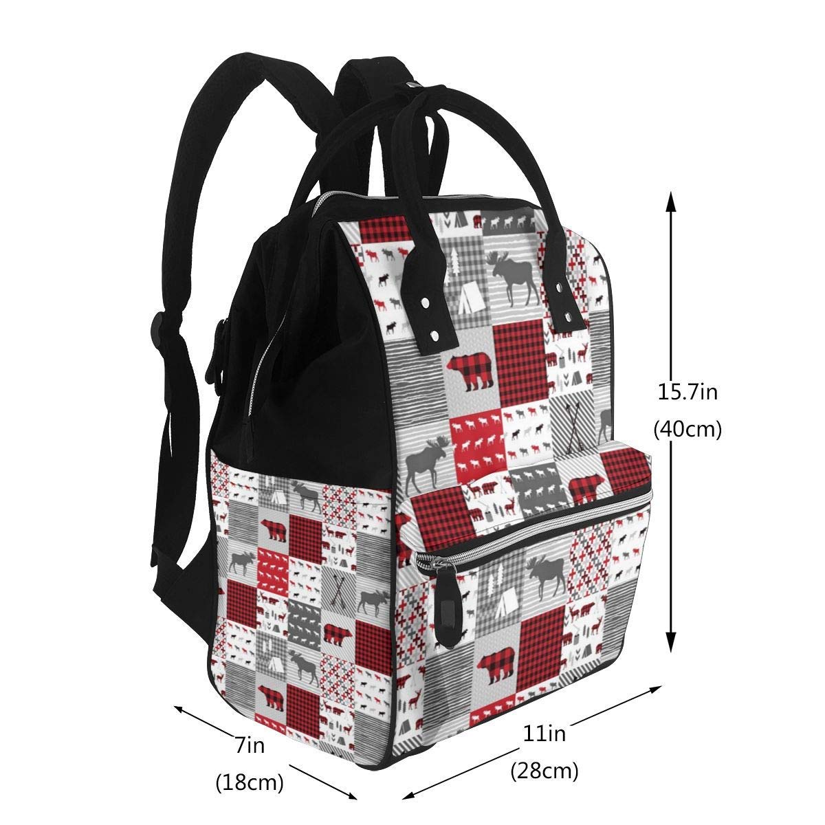 Vintage Happy Camper Red Bear Moose Lumberjack Diaper Bag Backpack Waterproof Multi-Function Baby Changing Bags Maternity Nappy Bags Durable Large Capacity