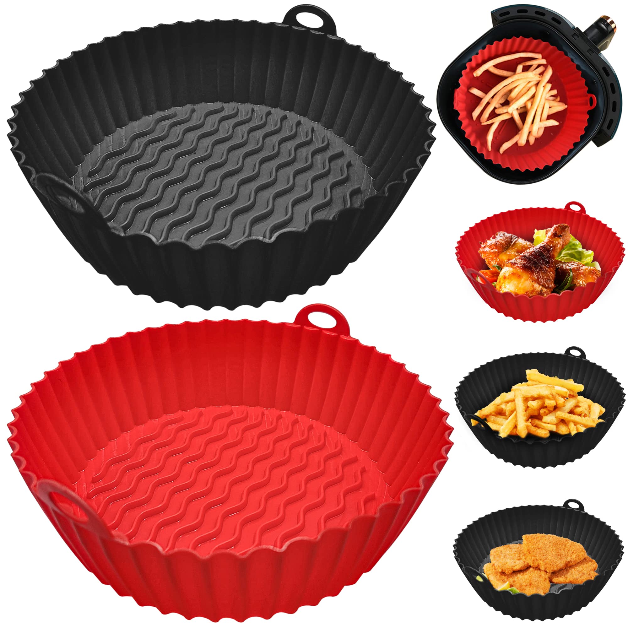 2 Pack Air Fryer Silicone Liners - Food Grade Reusable Air Fryer Liners - Easy to Clean, Non-stick, Heat Resistant - Replacement of Flammable Parchment Paper Liners