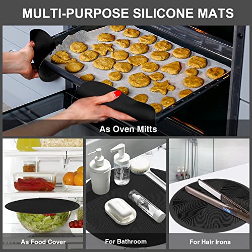 4PCS, JesDiary 10&8 Inch Silicone Trivets for Hot Dishes Pots Pans, Multi-Purpose Microwave Mat, Pot Holders, Hot Pads for Kitchen Countertop, Hot Plates to Protect Quartz Table, Heat Resistant, Black