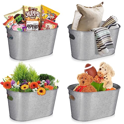 BARsics 5-Quart Galvanized Metal Tin Tub for Beverages, Beer Bottles, Planters and Décor - Lightweight and Durable - 12x8x6.5 inches (Pack of 2)