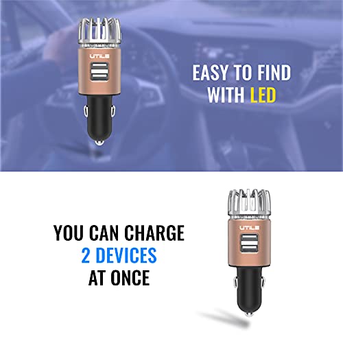 UTILE Car Ionizer Purifier with Dual USB Charger β Ionic Air Freshener for Odor Removal | 2.1A/0.8W USB Charging for Phone, Tablet and Other Devices (Copper, Pack of 1)