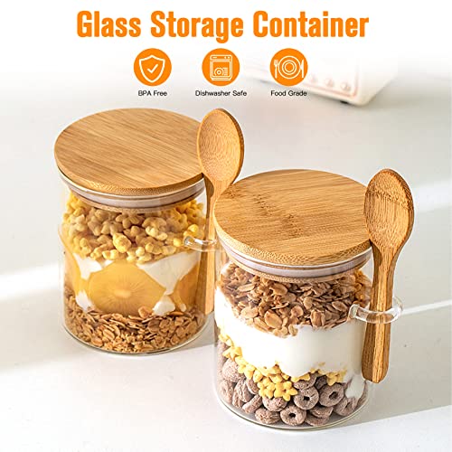 2 Pack Airtight Glass Jars with Bamboo Lid & Spoons, 19 Oz/540ML Glass Food Storage Containers Overnight Oats Containers with Lids, Decorative Kitchen Jars for Sugar, Storage,Cookie, Candy, Tea.
