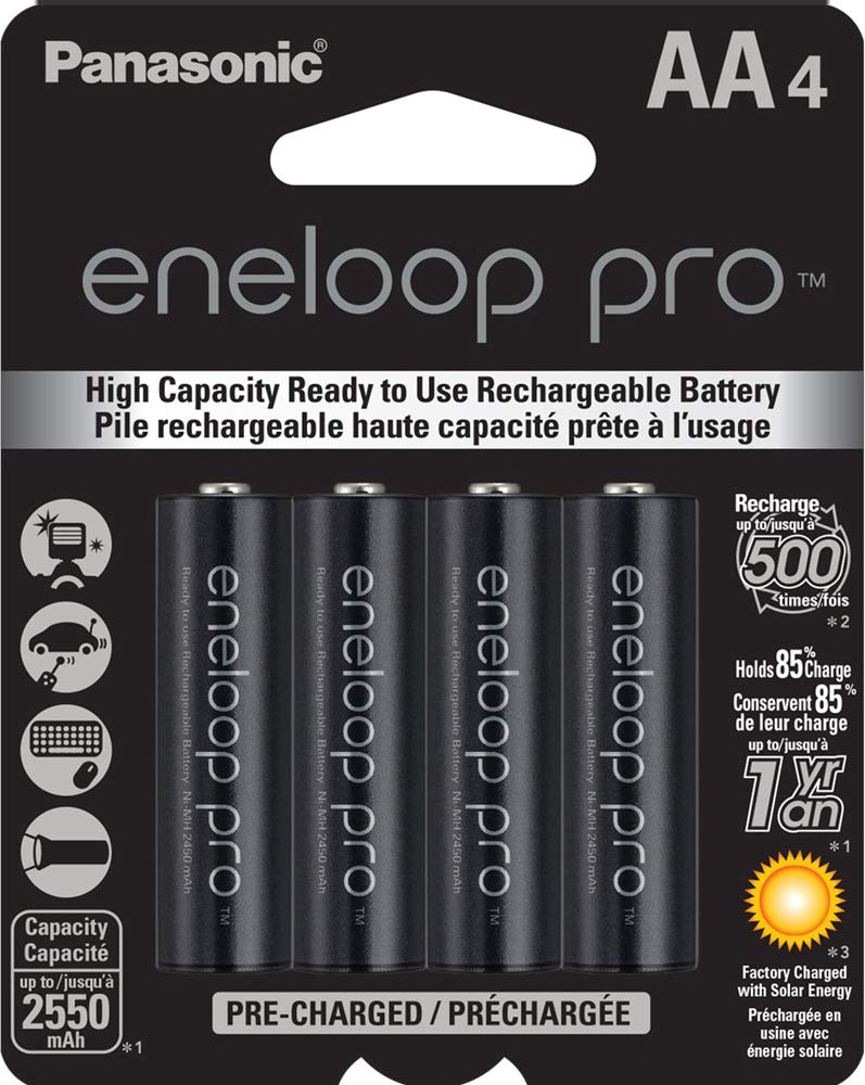 Eneloop Panasonic BK-3HCCA4BA pro AA High Capacity Ni-MH Pre-Charged Rechargeable Batteries, 4 Pack, Black & BQ-CC55KSBHA Advanced pro Rechargeable Battery 4 Hour Quick Charger, Black